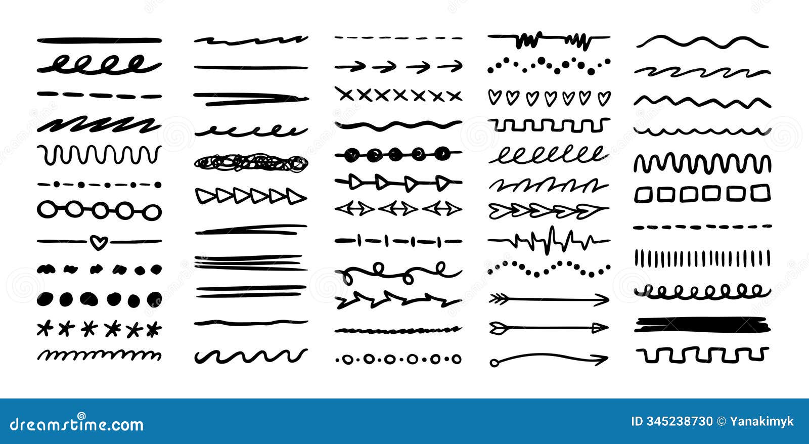 Various Highlighter And Underline Lines Set. Graphic Elements Drawing ...