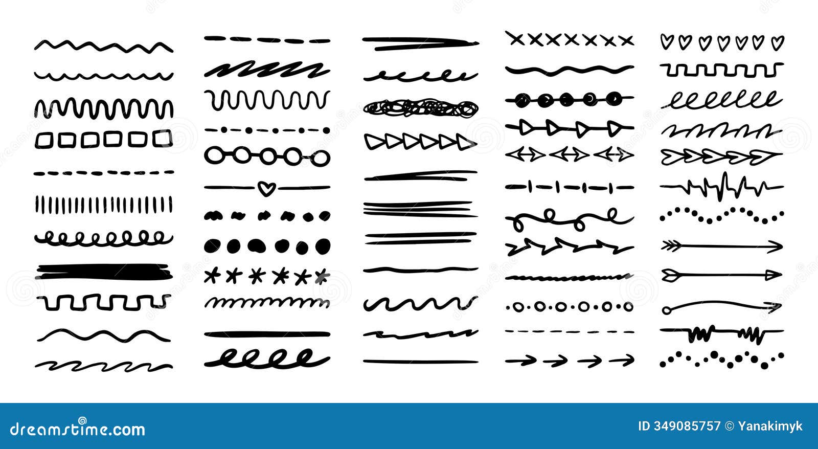 Various Highlighter And Underline Lines Set. Graphic Elements Drawing ...