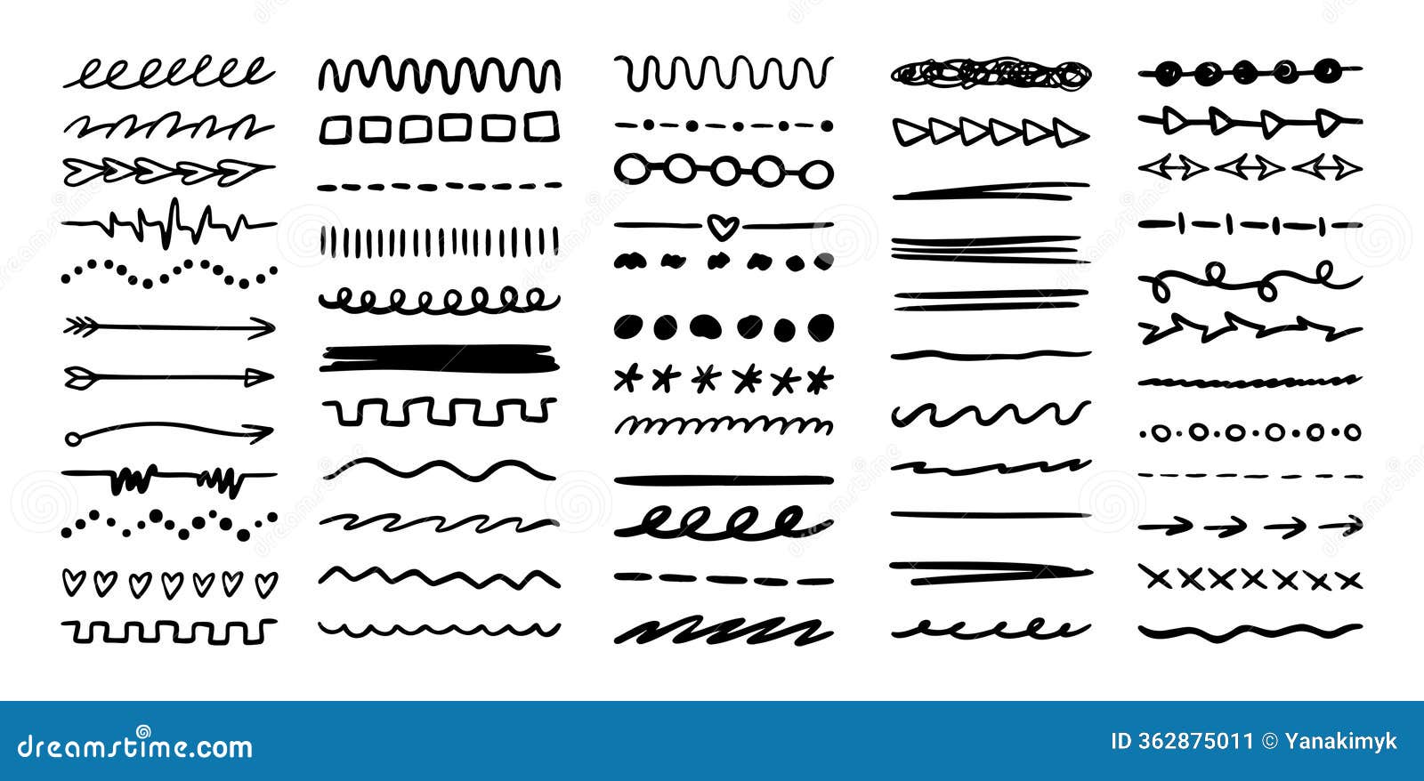 Set Of Underline Lines, Scribbles With Pen, Marker, Numbers From 1 To ...