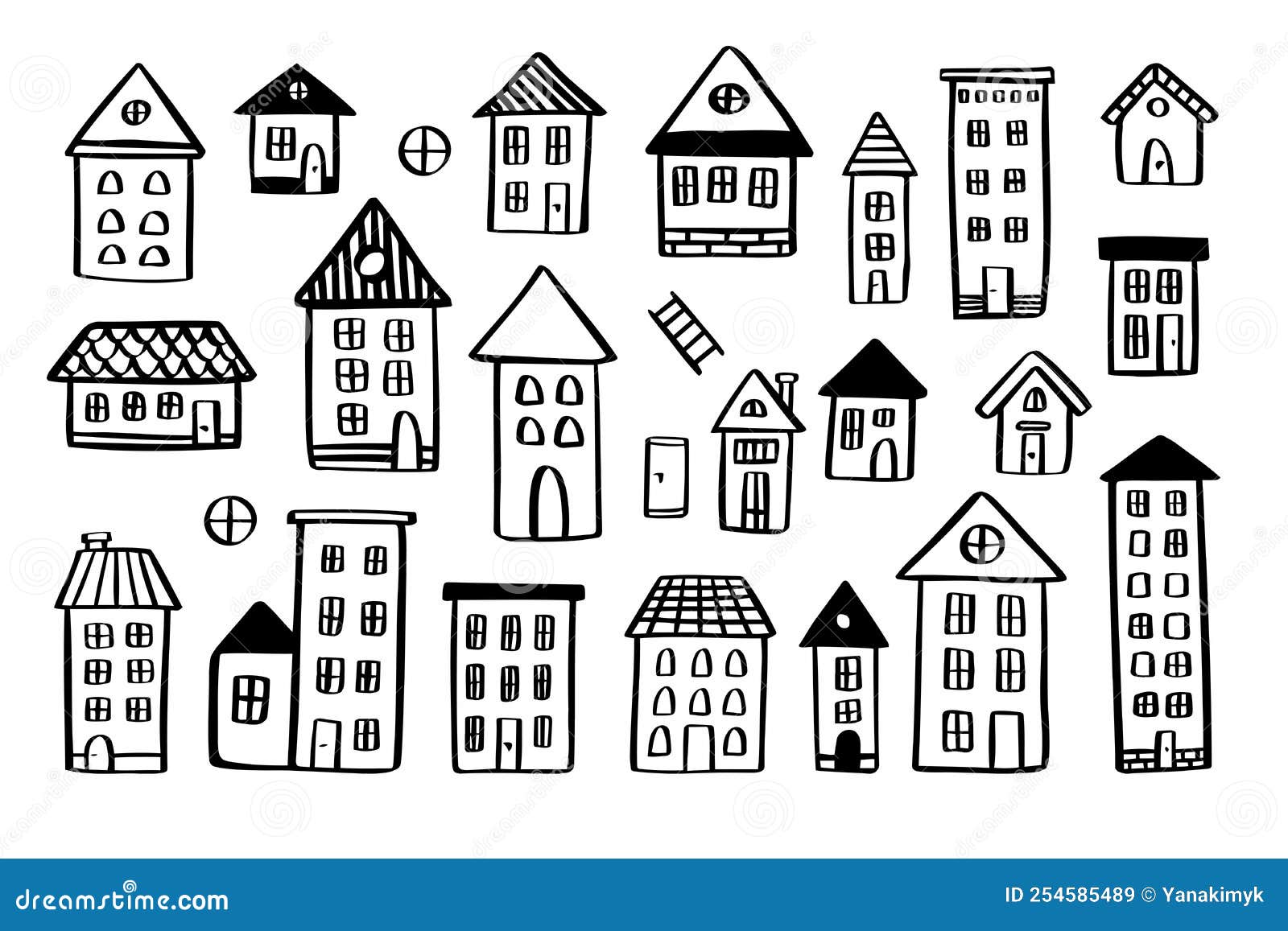 Various Houses Doodle Set. Vector Hand Drawn Doodle Style Stock Vector ...