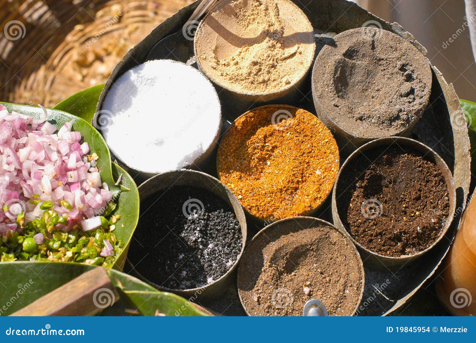 Various Indian Spices in Round Dish Stock Photo - Image of bhelpuri ...