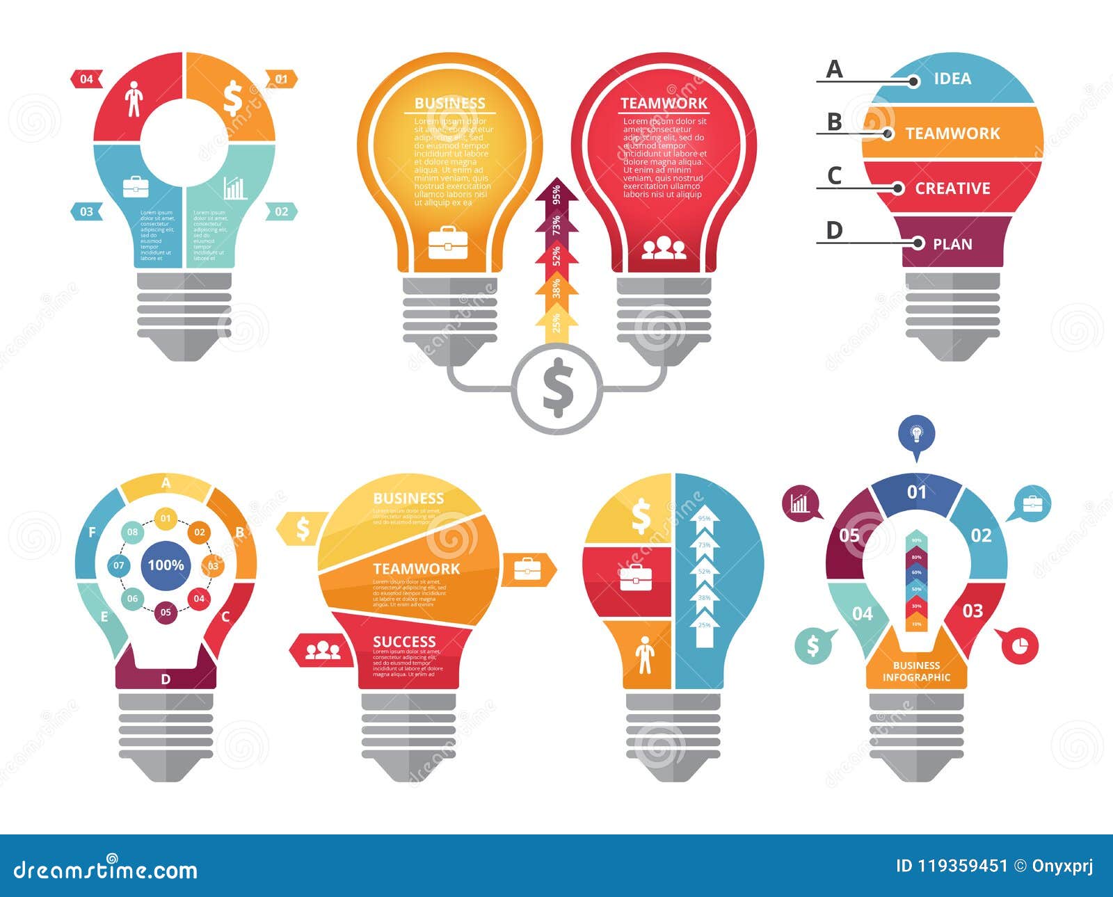 Various Infographic Shapes of Lighting Bulb Stock Vector - Illustration ...
