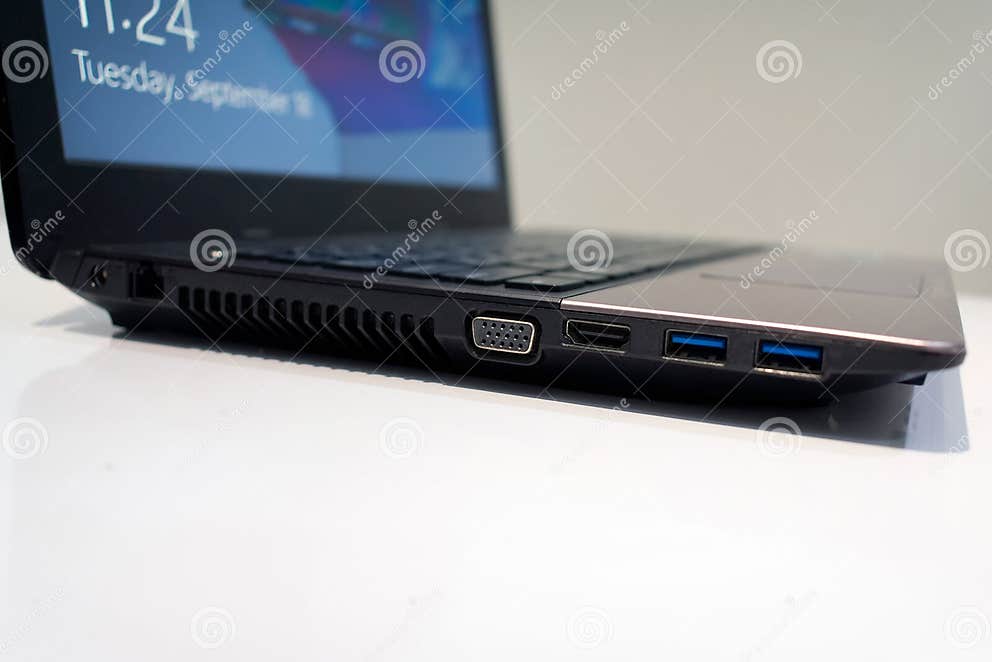 Various Input and Output Ports on a Laptop Computer. Stock Image ...