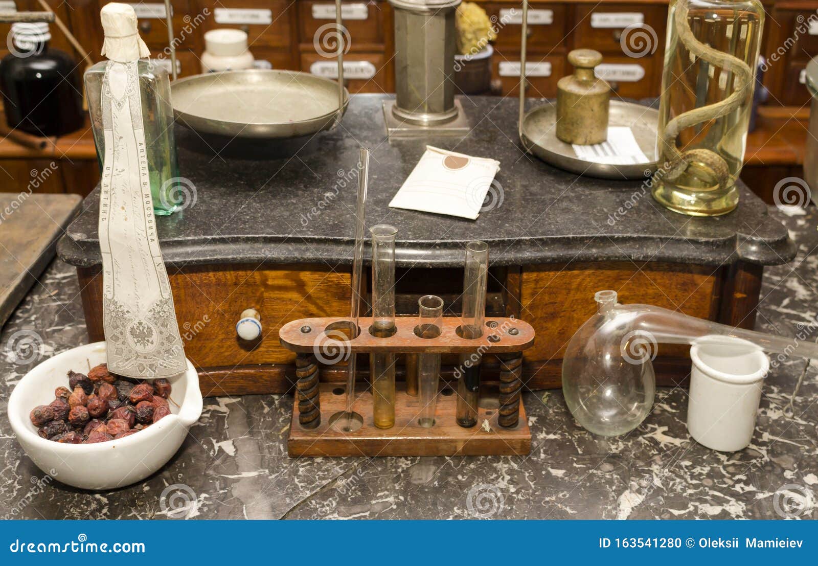 Various Instruments for Weighing and Preparing Medicines on the Table ...