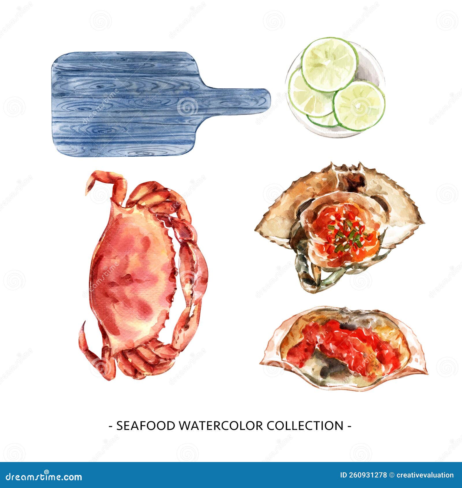 Various Isolated Watercolor Seafood Illustration for Decorative Use ...