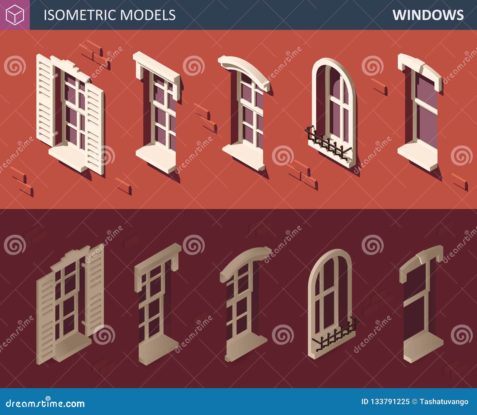 Various Isometric Windows Set. 3d Isometric Illustration. Stock Vector ...