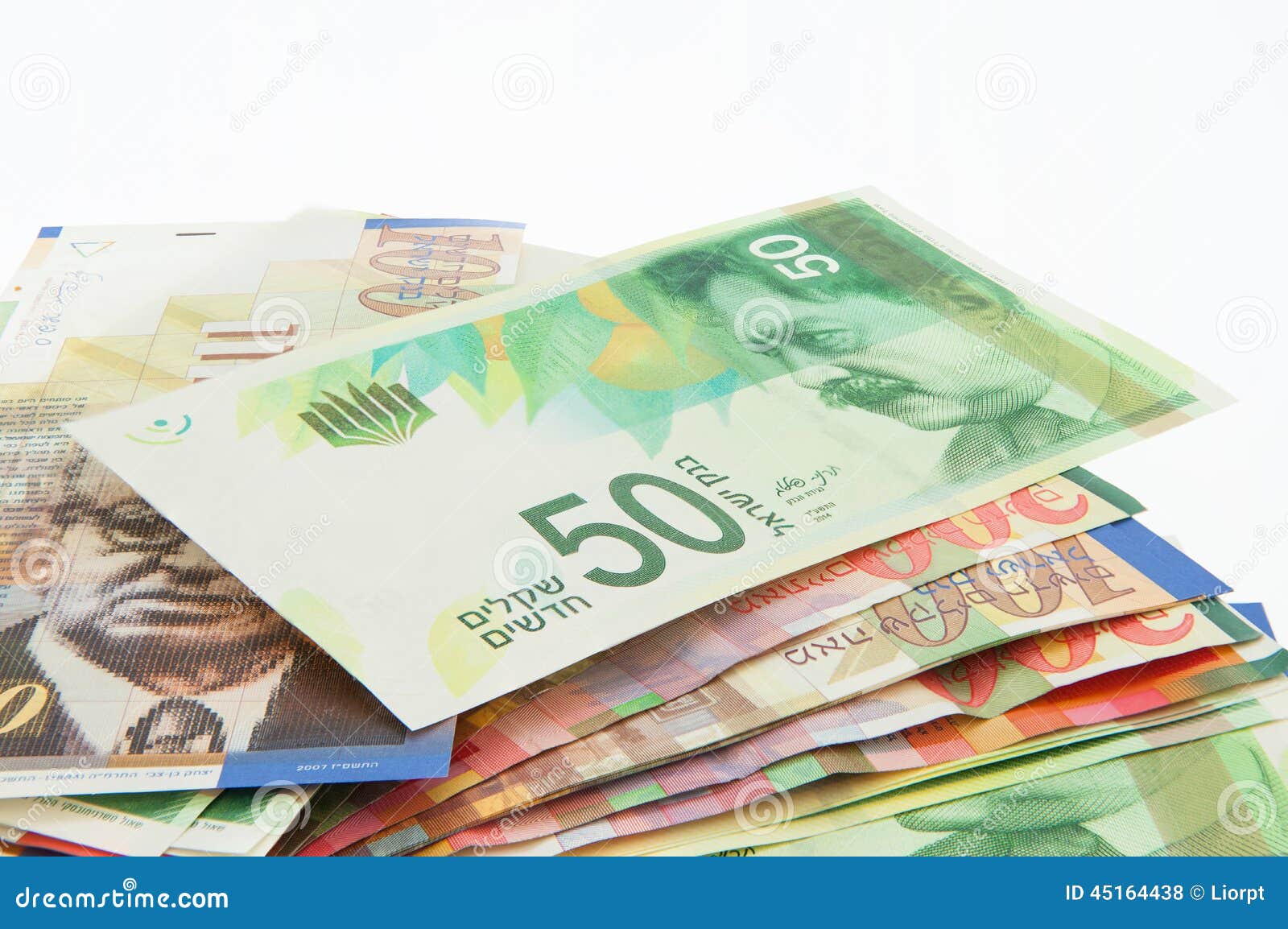 Various Israeli Shekel Notes with the New Fifty Note Stock Photo ...