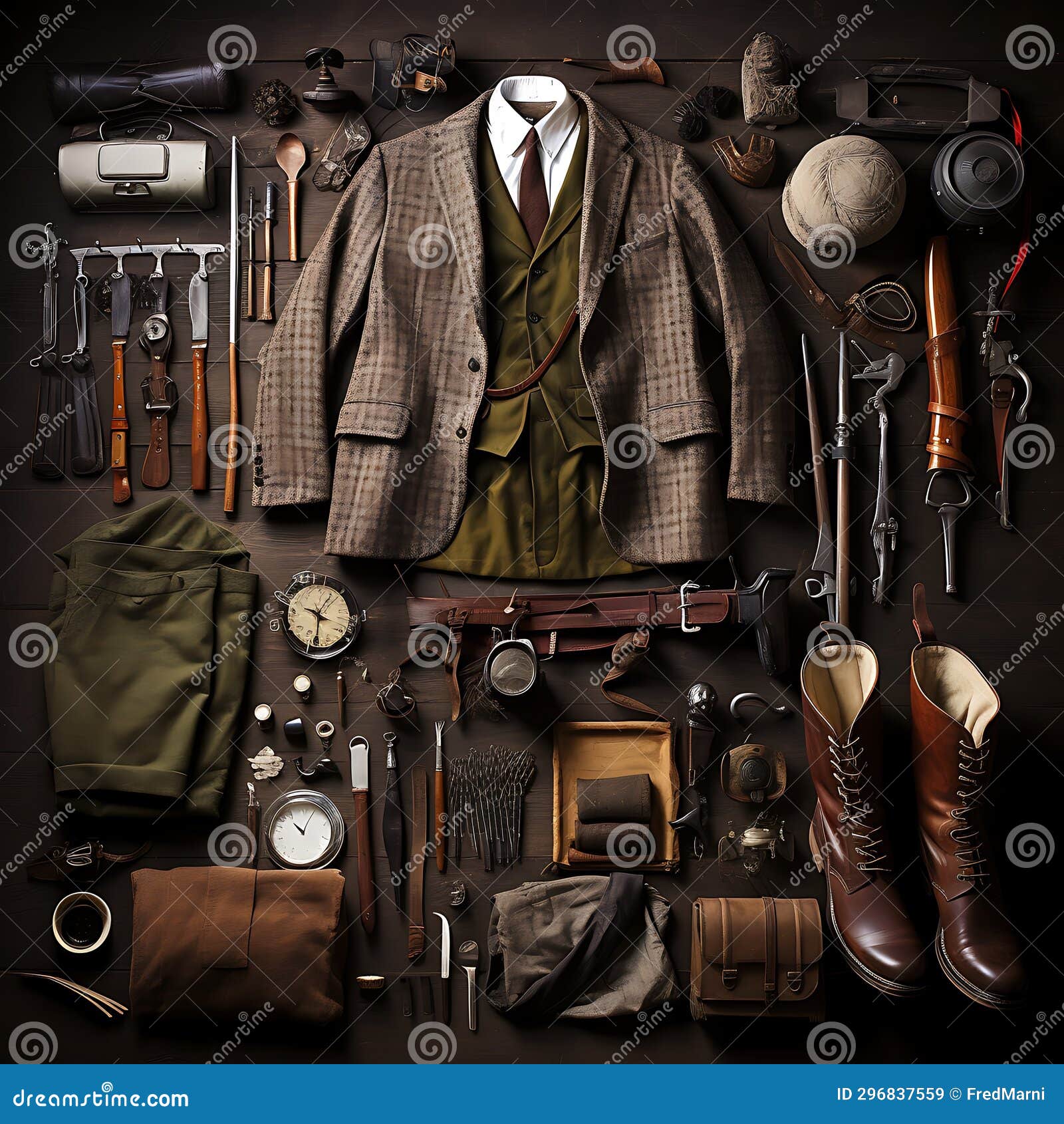 A Group of Objects Arranged in a Table Stock Illustration ...