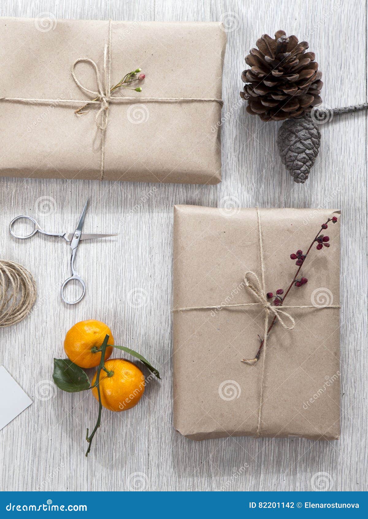 Various Items for Gift Wrapping are on the Table. Stock Photo - Image ...