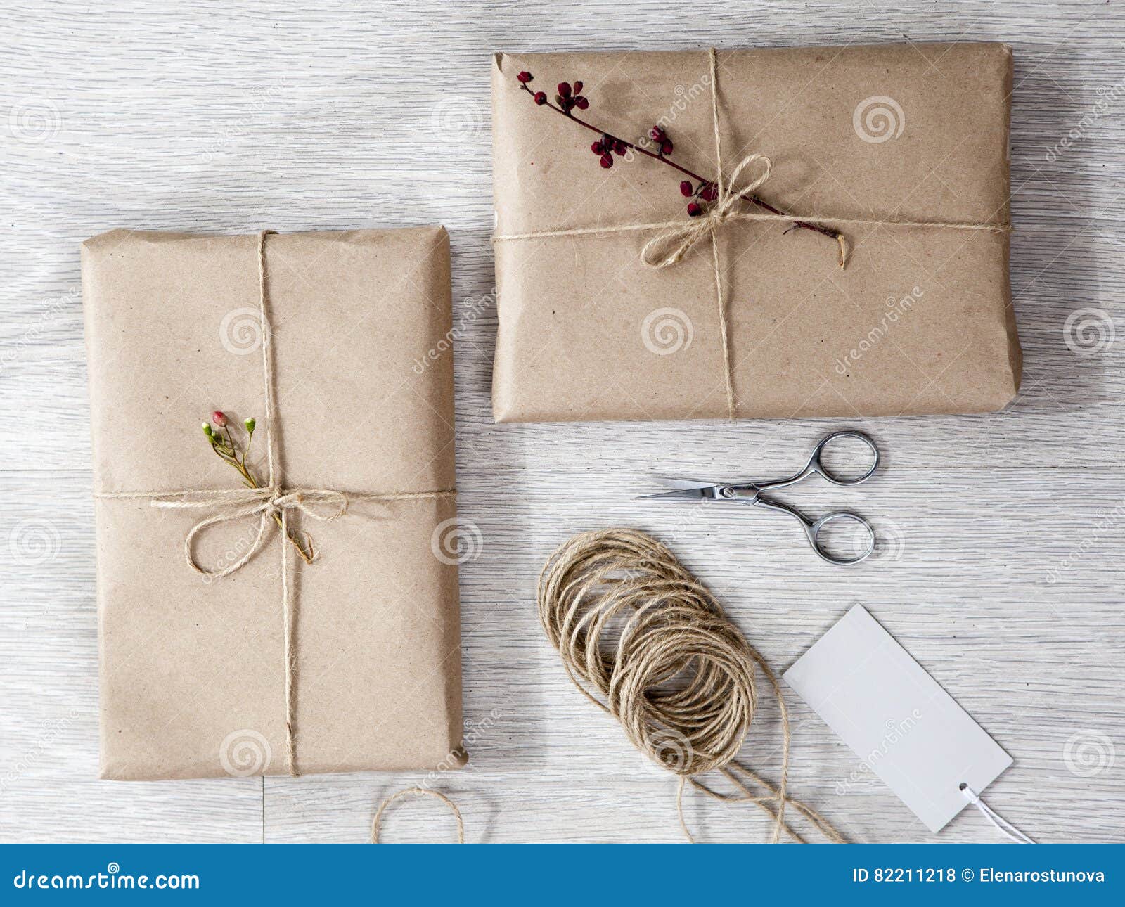 Various Items for Gift Wrapping are on the Table. Stock Photo - Image ...