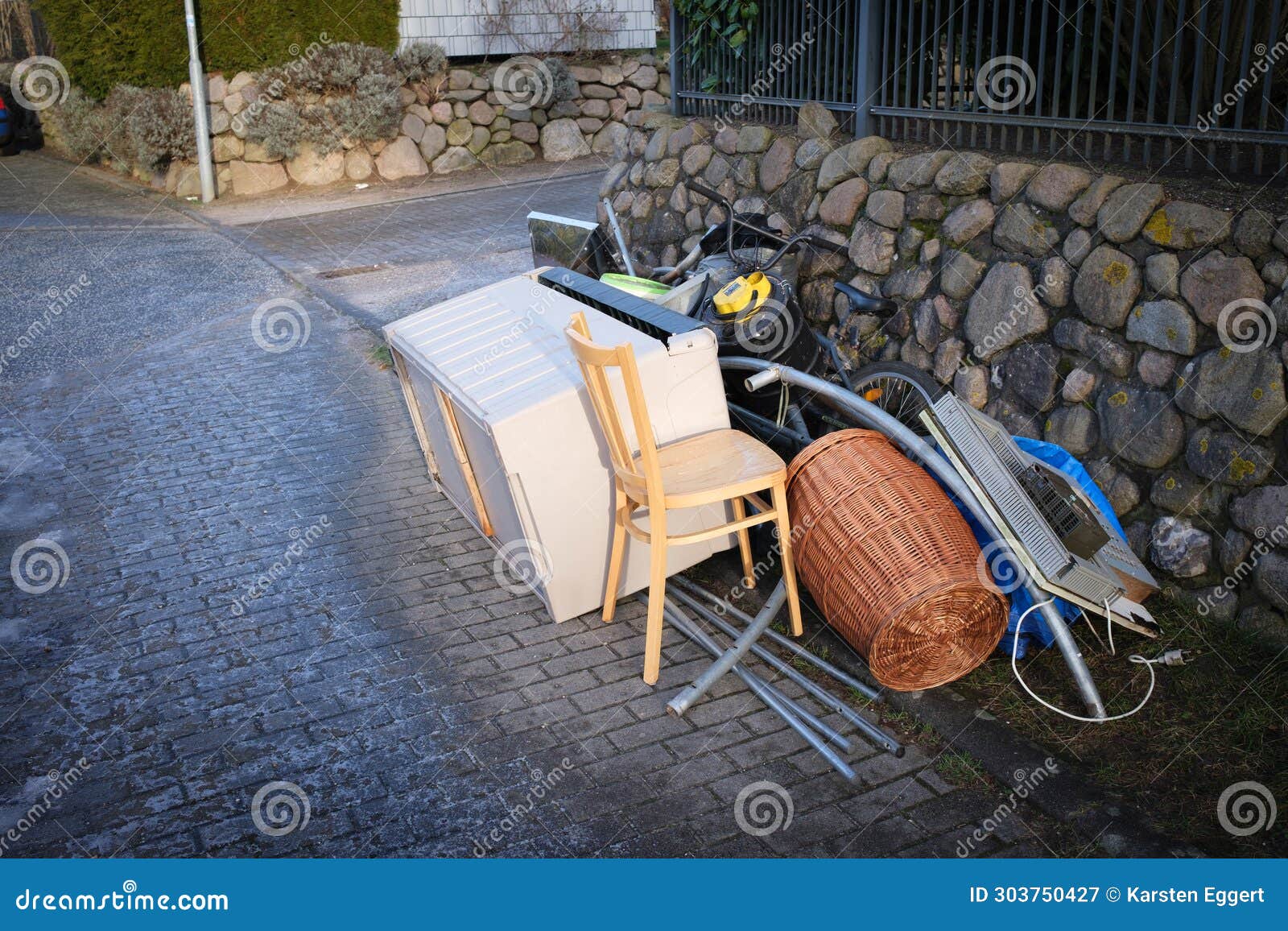 Various Items are Lying on a Wall As Bulky Waste Stock Image - Image of ...