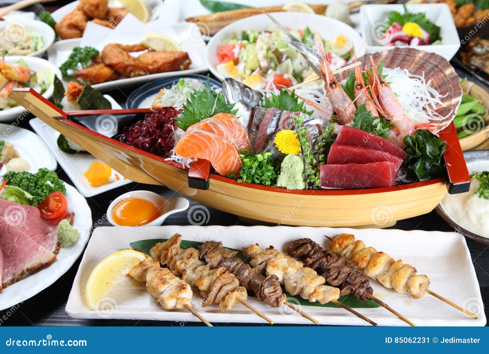 Various Japanese dishes stock image. Image of meat, diet - 85062231