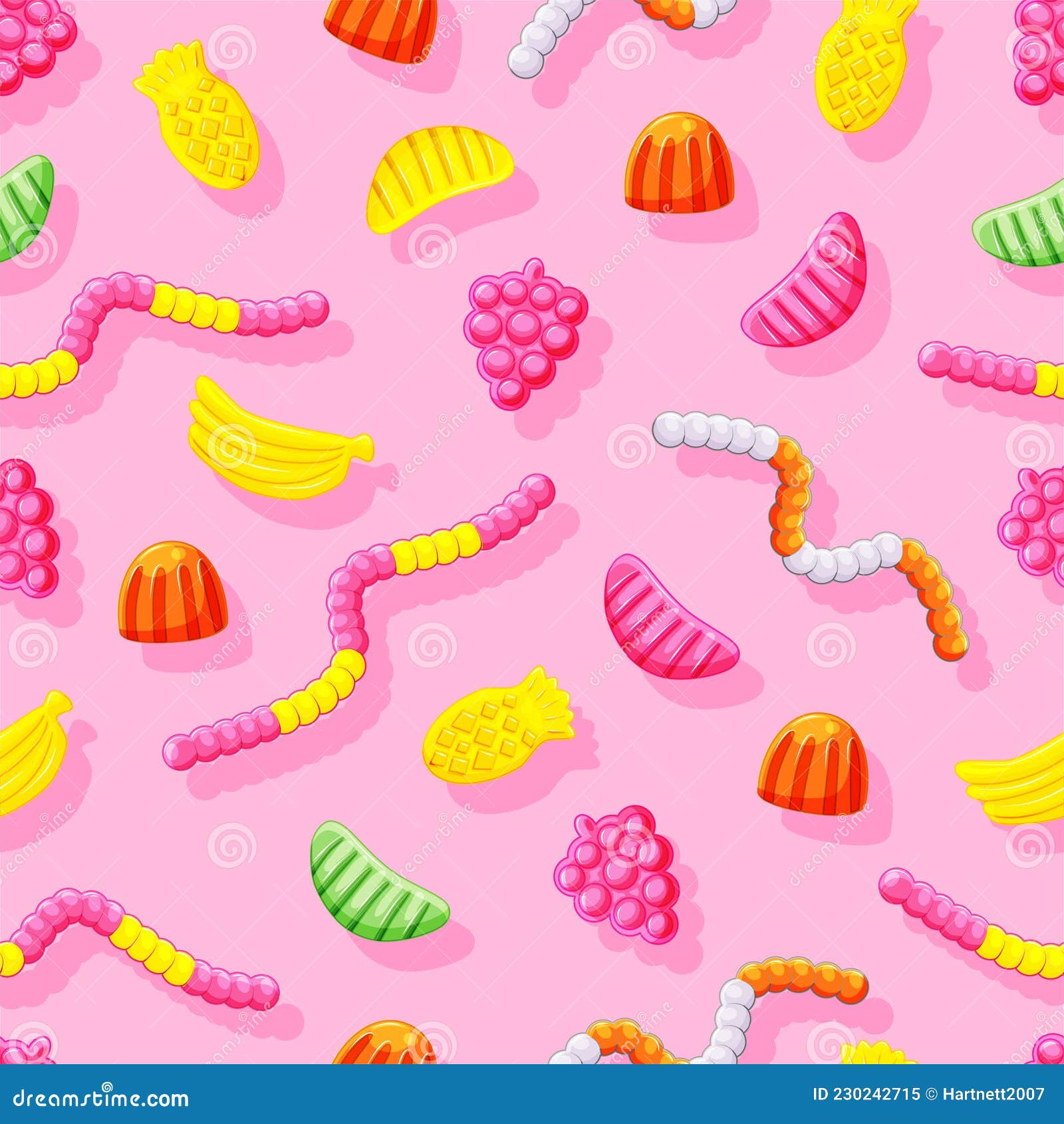 Set Of Jelly Candies, Gummy Bears, Worms, Rings And Hearts With Lemon ...