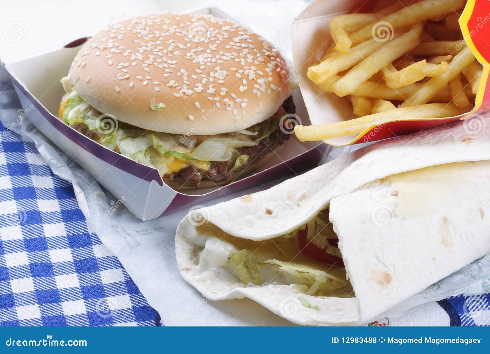 Various junk food on table stock photo. Image of unhealthy - 12983488