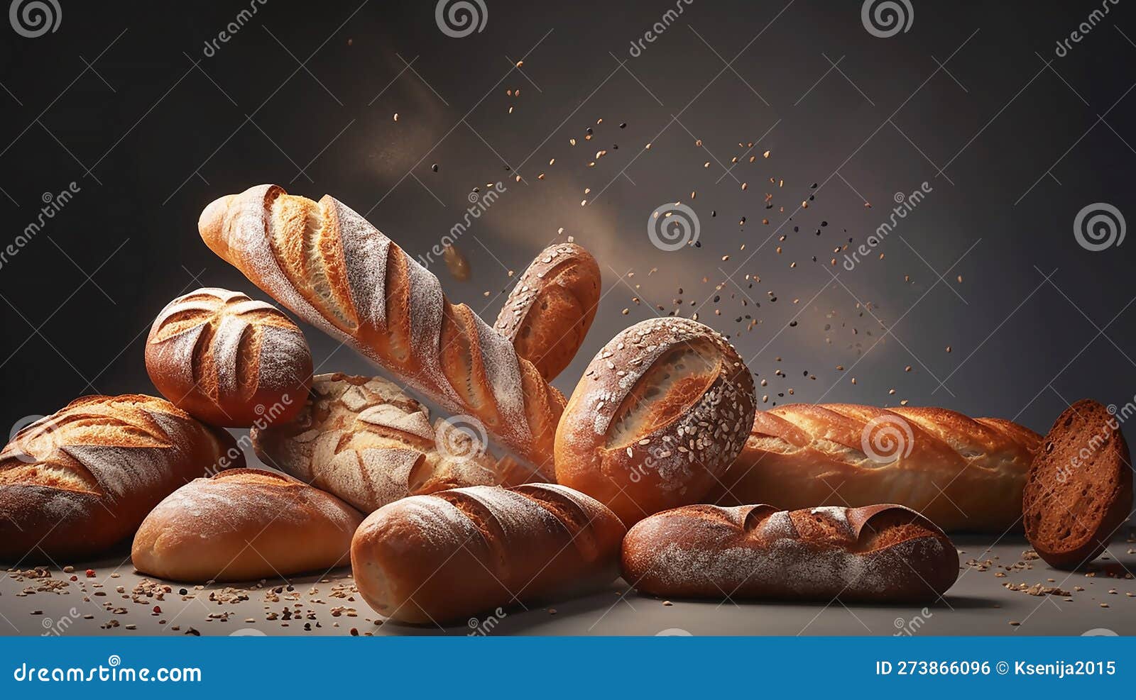 Various Kinds of Breadstuff. Bread, Baguette, Bun and Croissant ...
