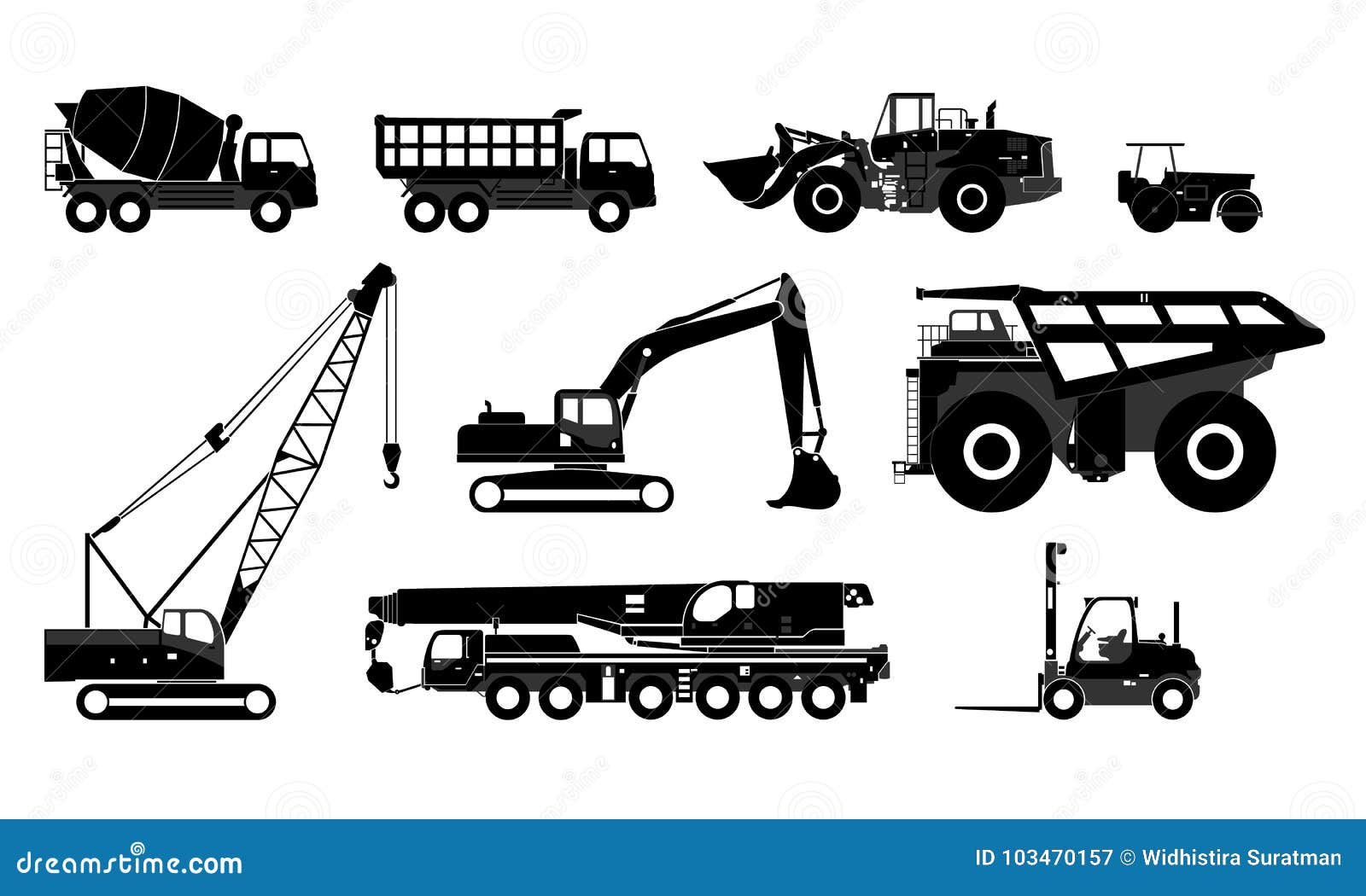 Various Kinds of Heavy Equipment Stock Vector - Illustration of crane ...