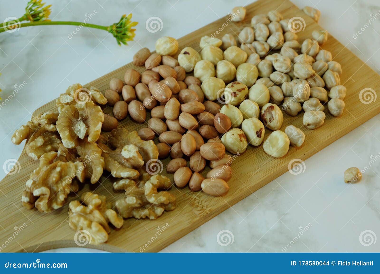 Various Kinds of Nuts, Walnuts, Peanuts, Hazelnut and Chickpea on the ...