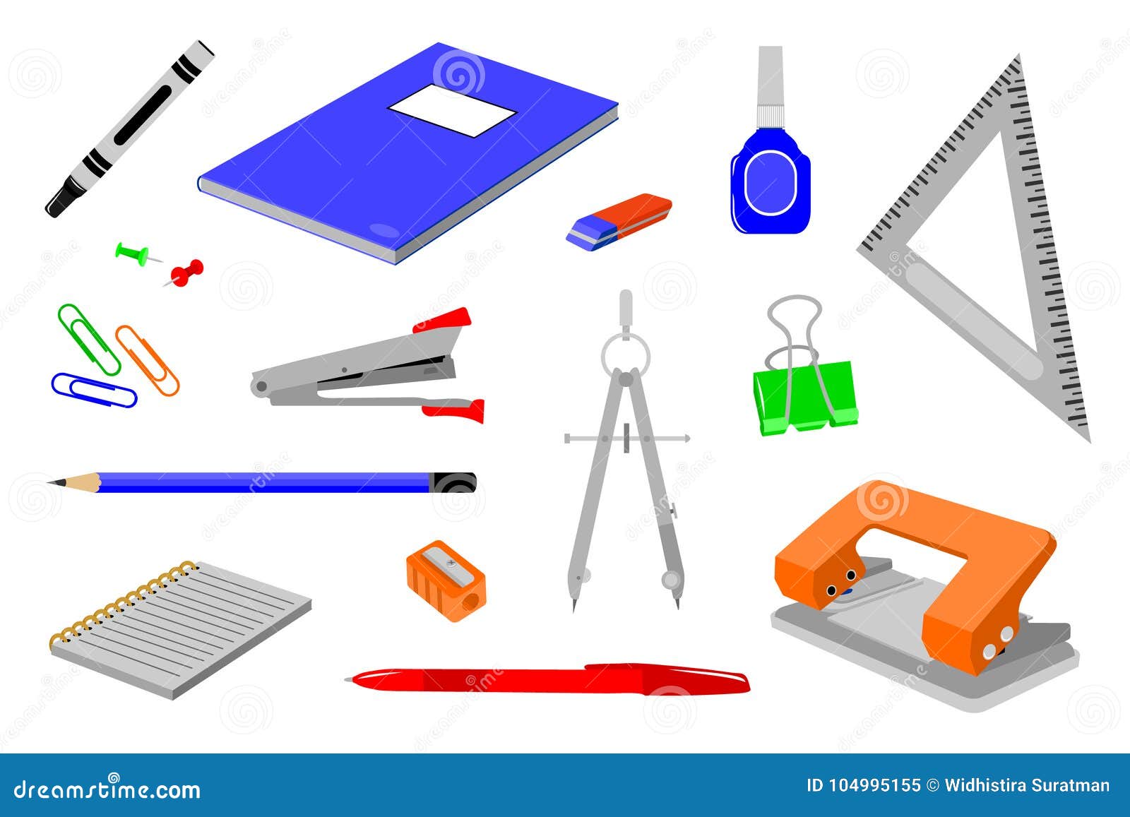 Various Kinds of Office Stationery Stock Vector - Illustration of book ...