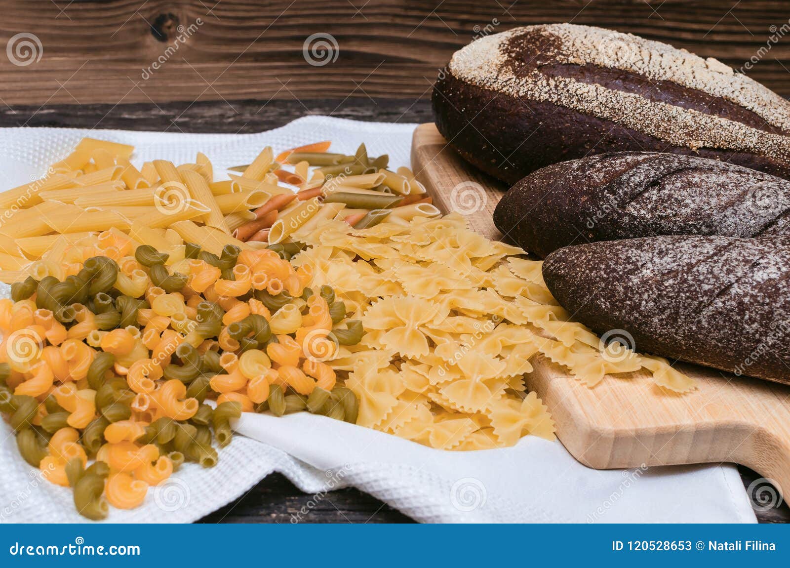 Pasta and bread. stock image. Image of cooking, lunch - 120528653