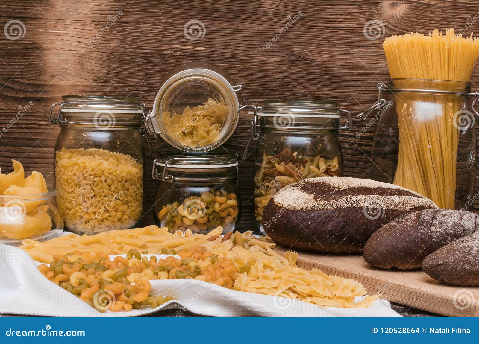 Pasta and bread. stock photo. Image of italian, meal - 120528664