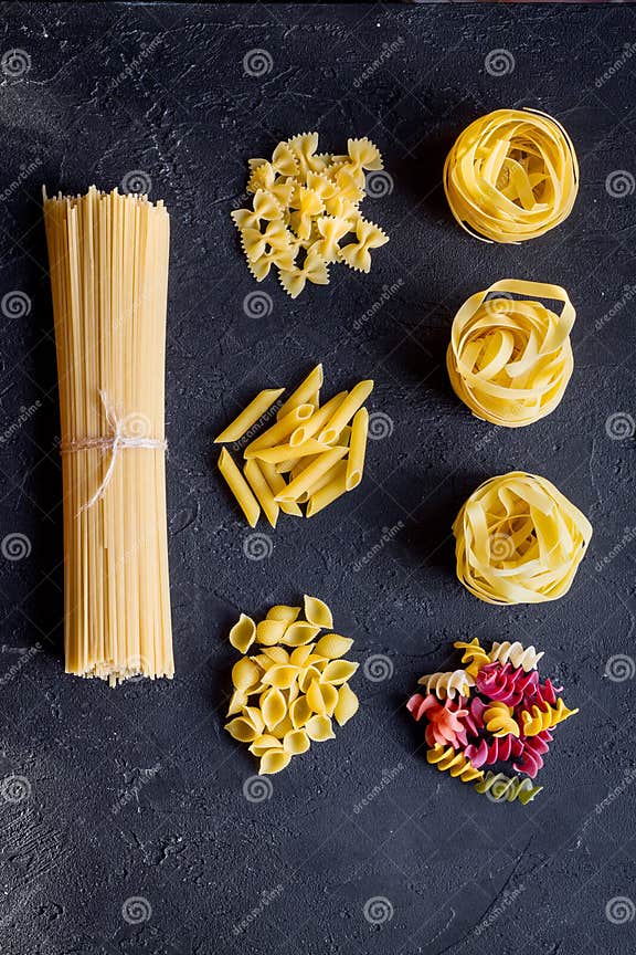 Various Kinds of Paste on Dark Background Top View Stock Photo - Image ...