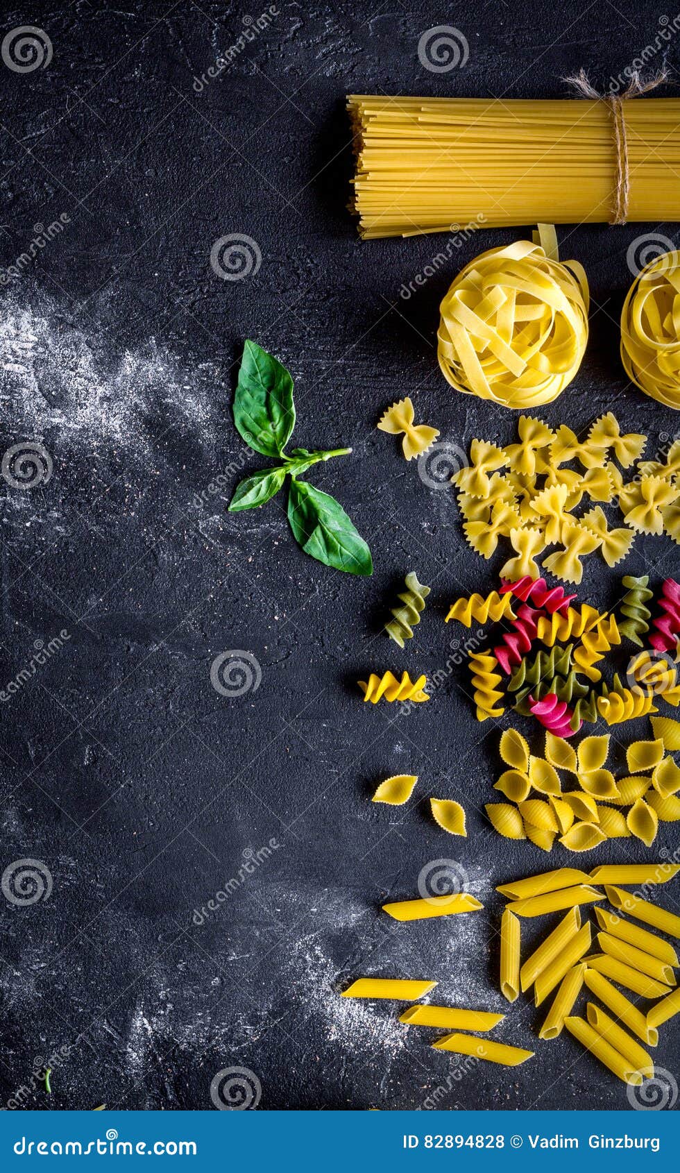 Various Kinds of Paste on Dark Background Top View Stock Photo - Image ...