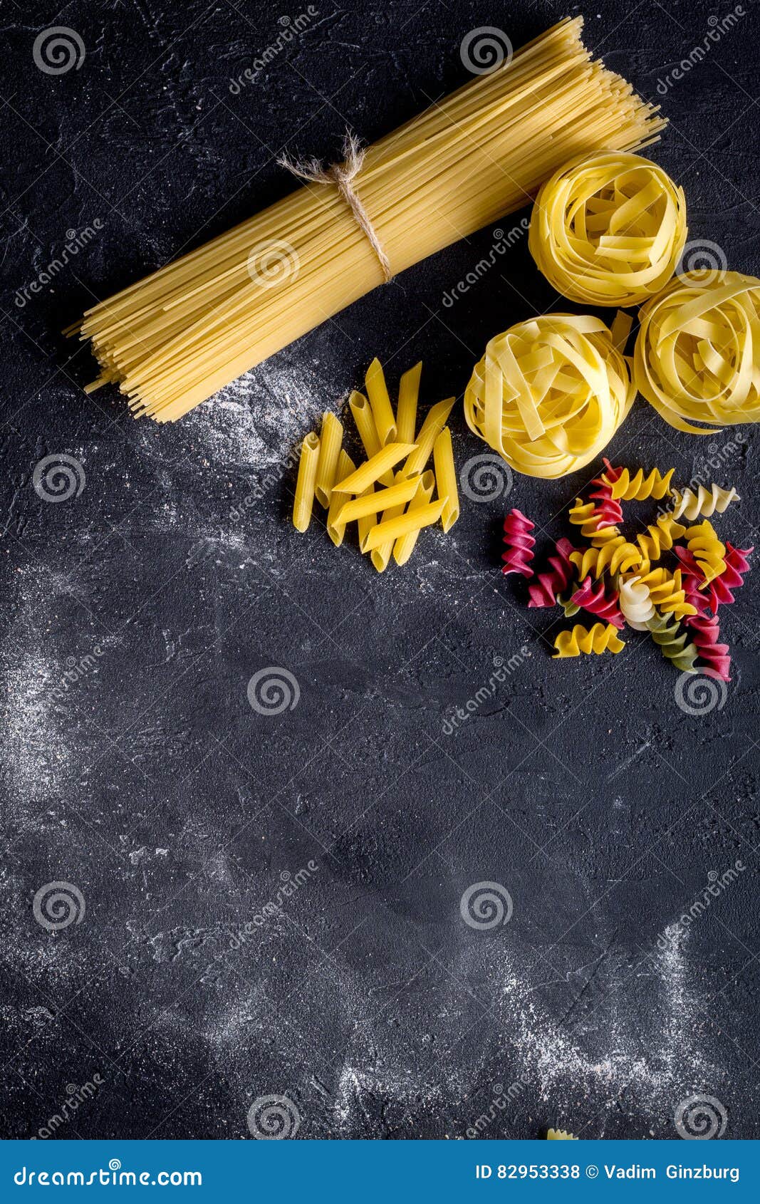 Various Kinds of Paste on Dark Background Top View Stock Photo - Image ...