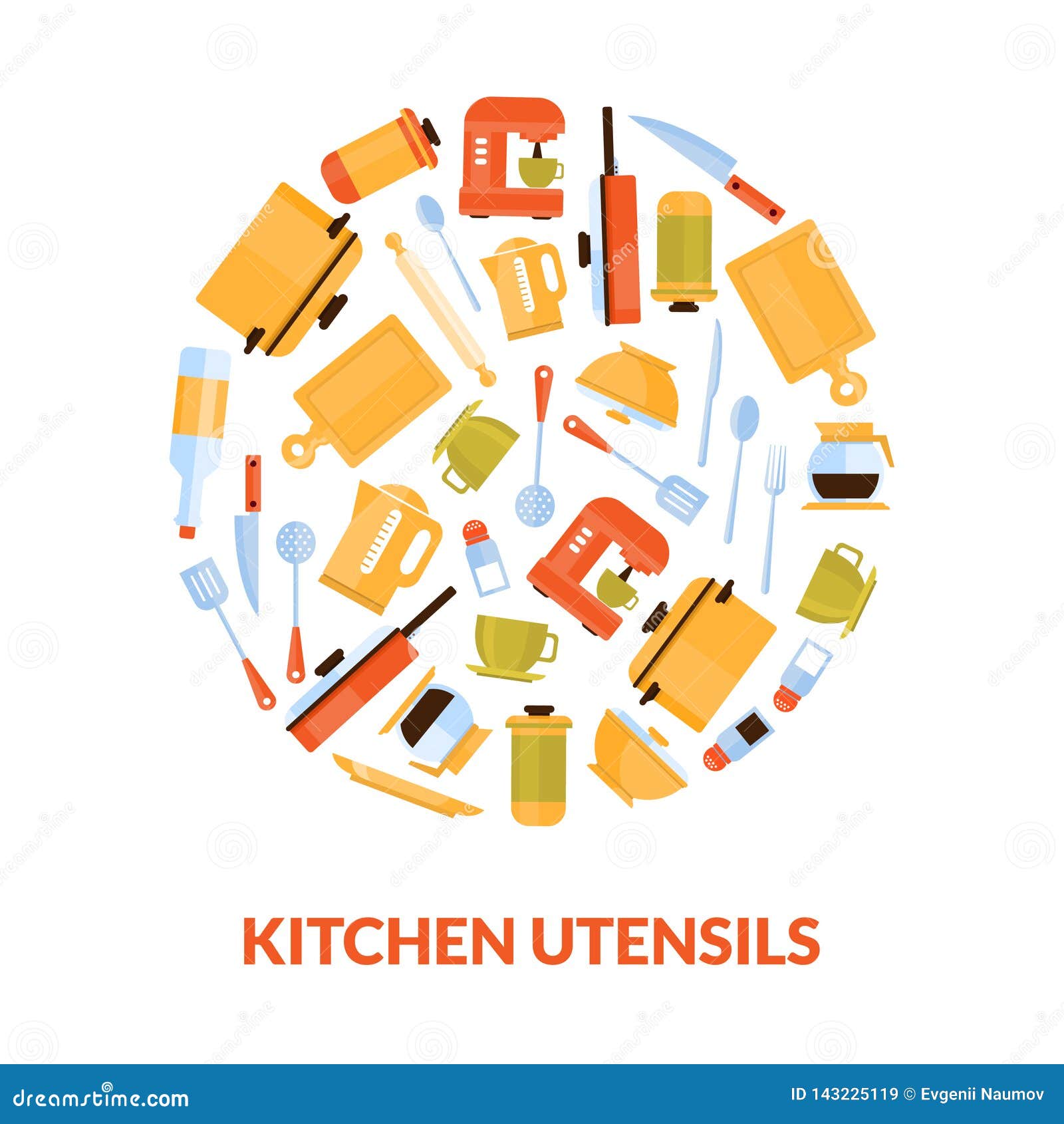 Various Kitchen Utensils in Circular Shape Vector Illustration Stock ...