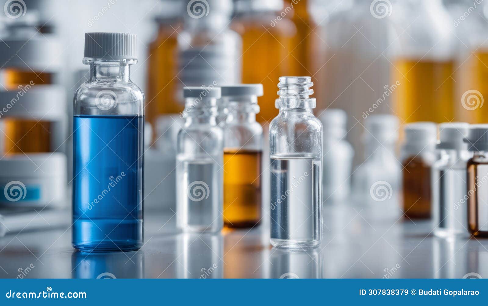 Various Lab Flasks with Different Liquids, Ready for Scientific ...