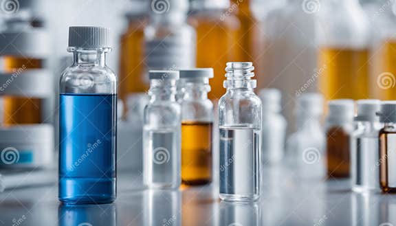 Various Lab Flasks with Different Liquids, Ready for Scientific ...