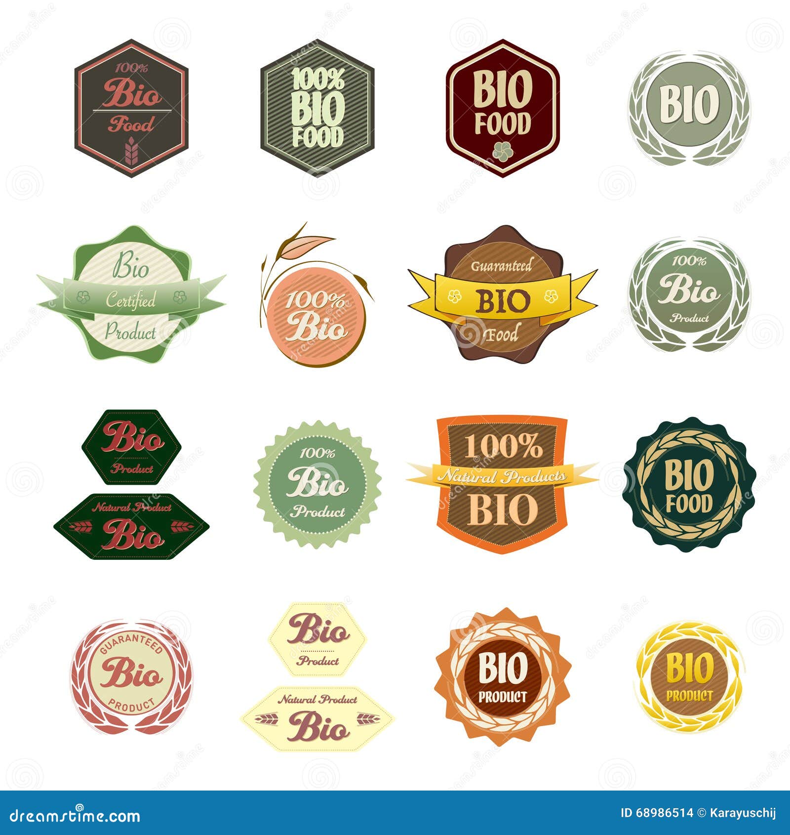 Various Labels Bio Food stock vector. Illustration of yellow - 68986514