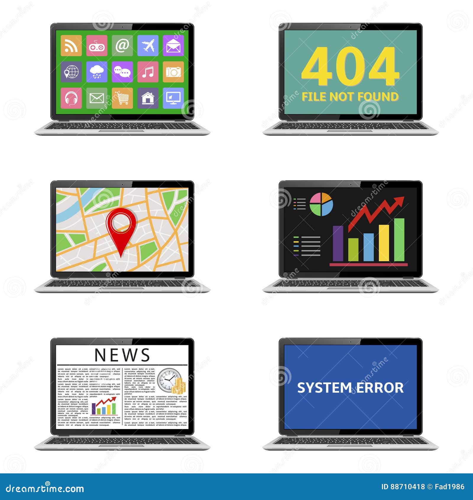 Various Laptops Isolated on White Stock Vector - Illustration of ...