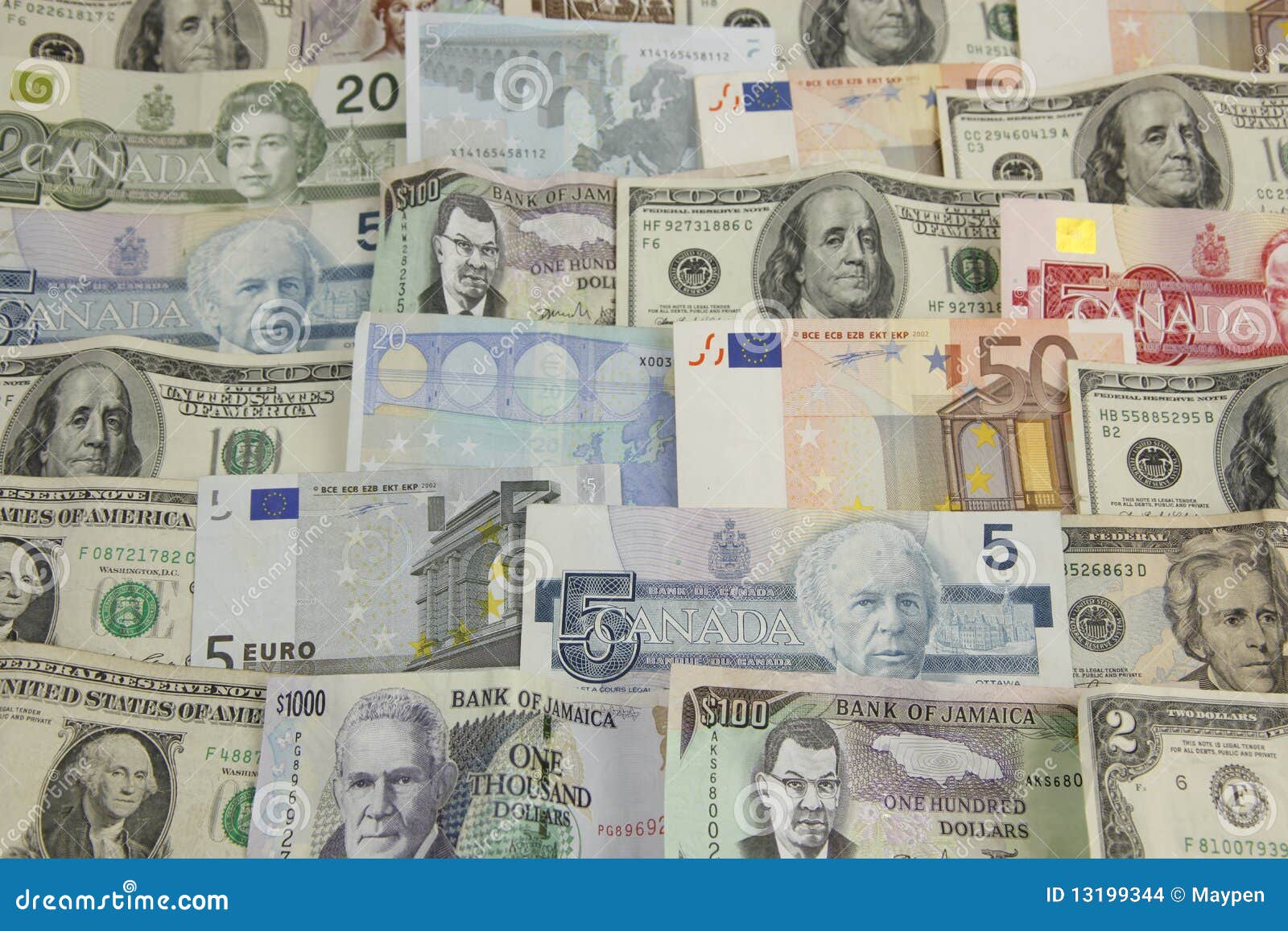 Various Layers of International Paper Money Stock Photo - Image of ...