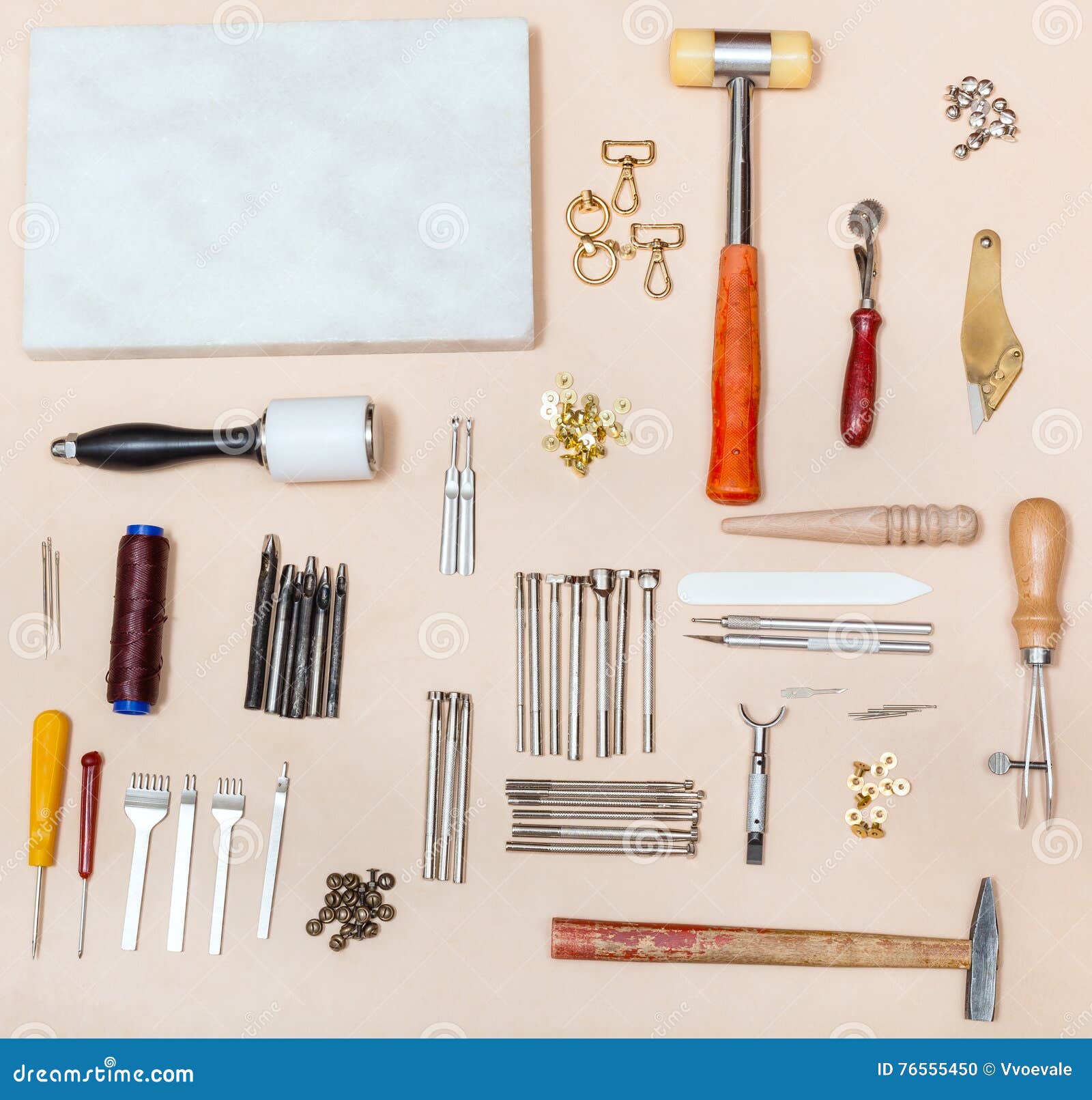 Various Leather Craft Instruments and Marble Board Stock Photo - Image ...