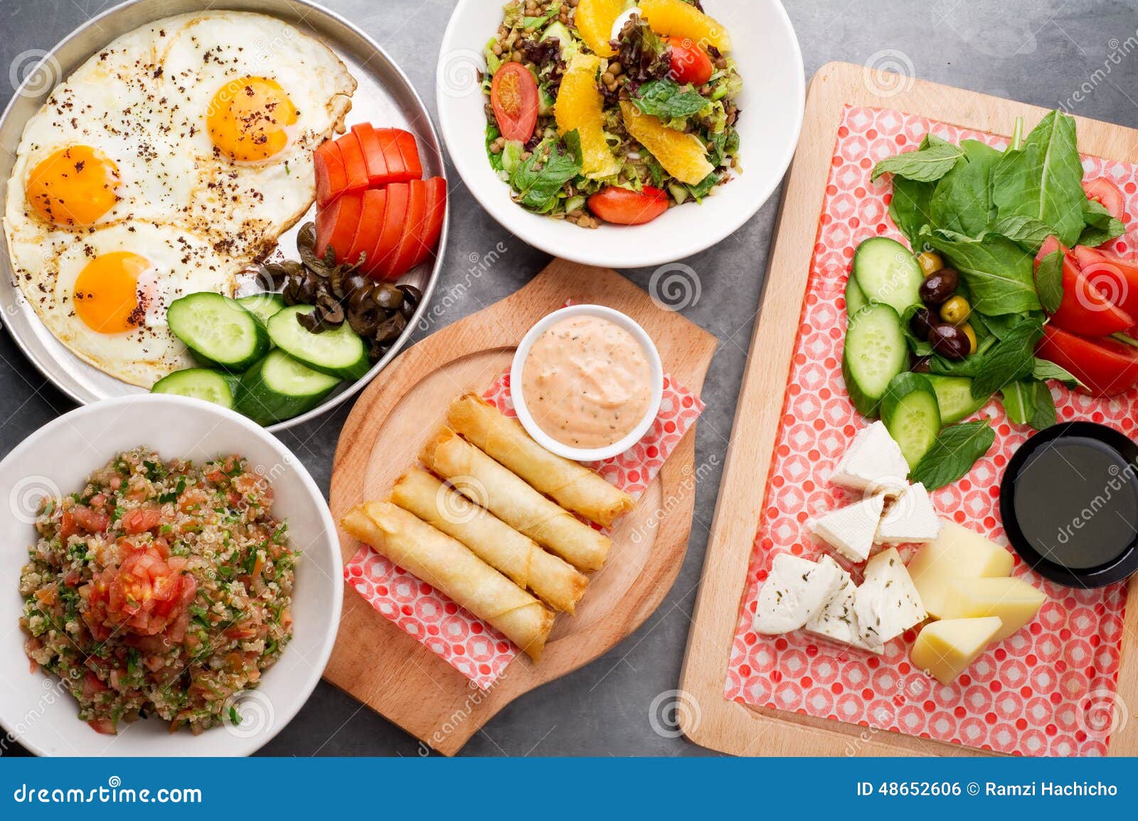 Various Lebanese Plates / Mediterranean Cuisine Stock Photo - Image of ...