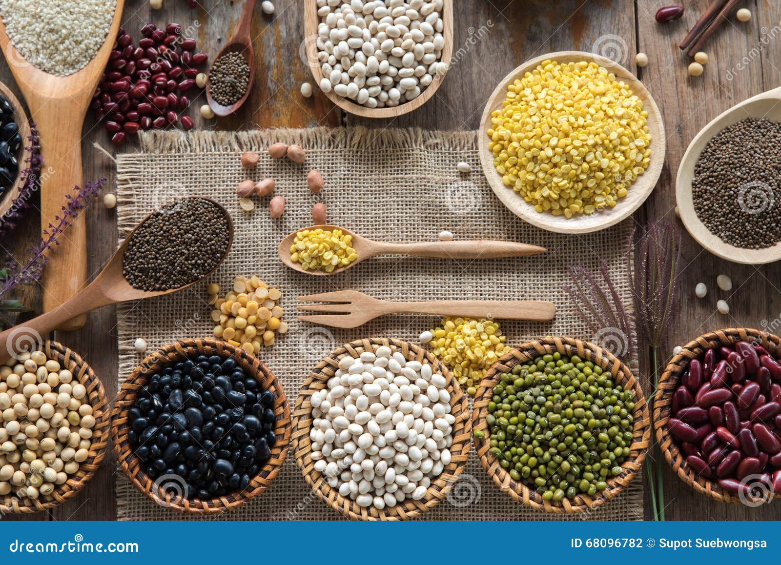 Various Leguminious with Wooden Cookware Stock Photo - Image of ...