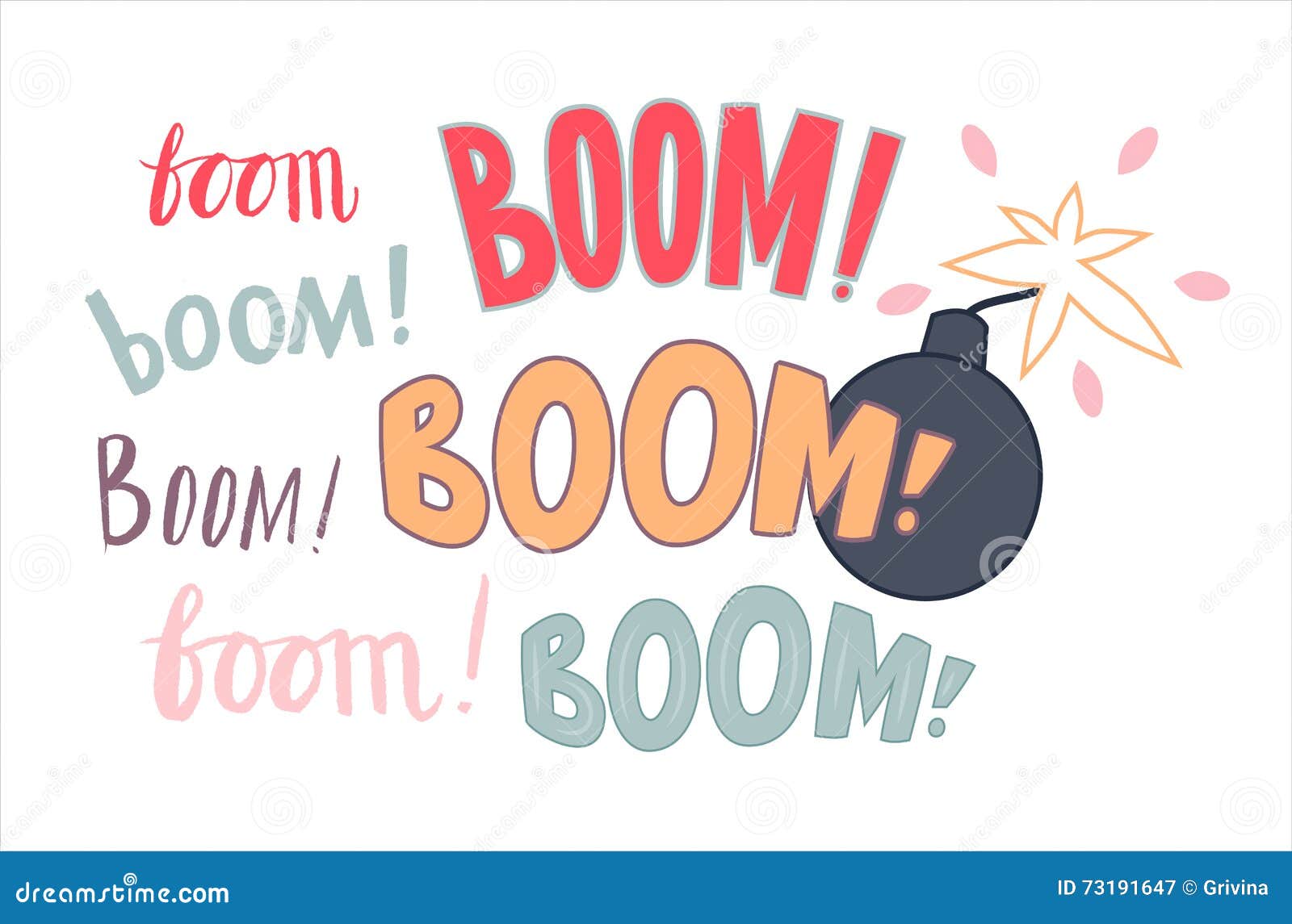 Various Lettering Boom and a Bomb Stock Vector - Illustration of bomb ...