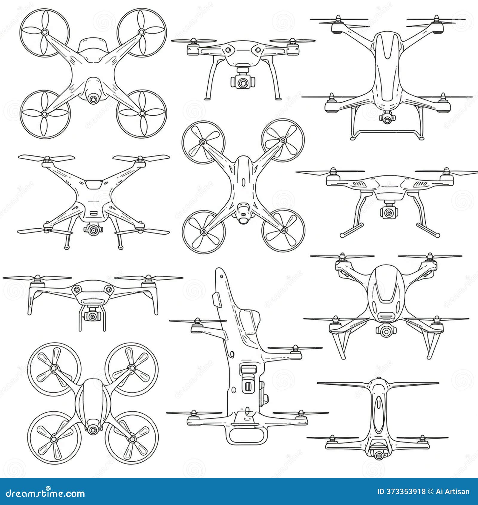 Set Of Different Drones With Control Panels For Delivery Of Goods ...