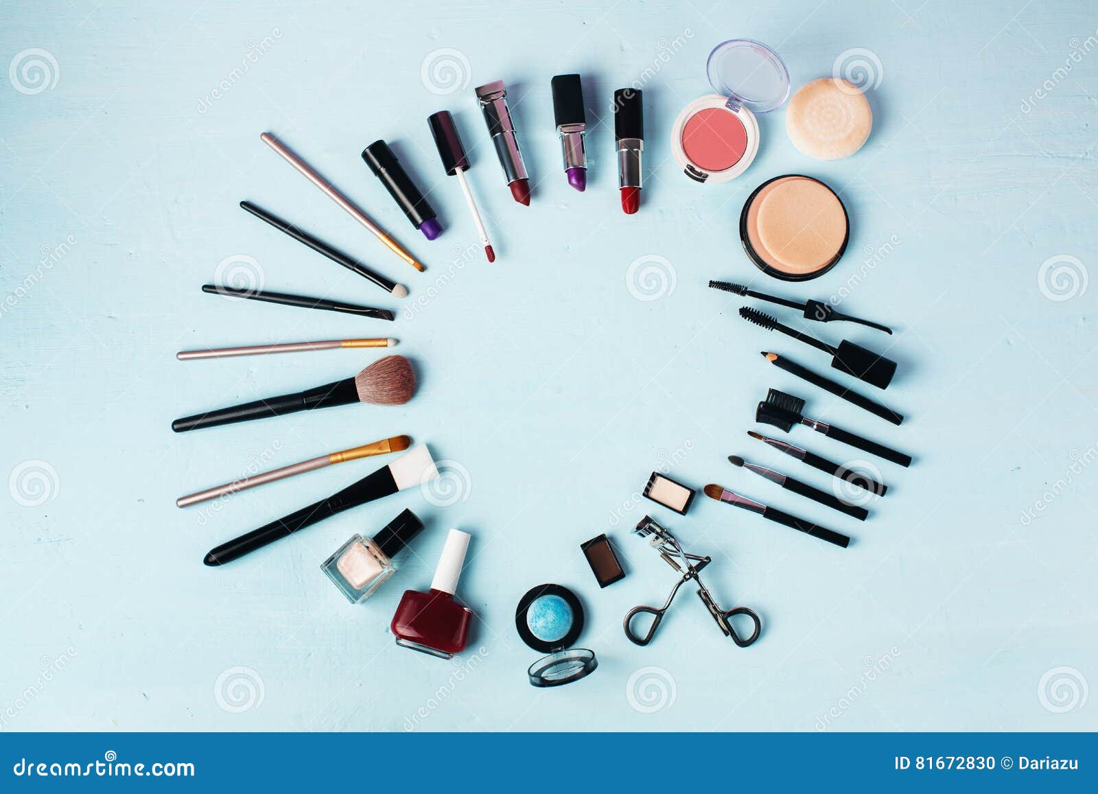 Various Make-up Products Expended As Round Stock Photo - Image of blush ...