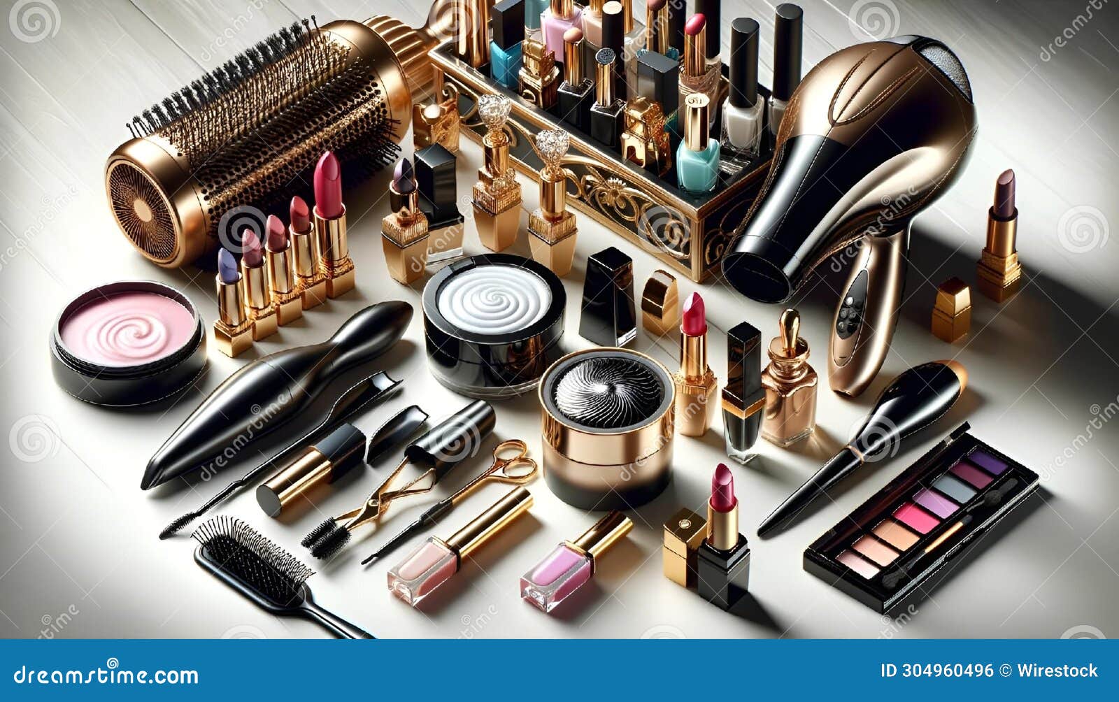 Various Makeup Products and Tools Arranged in an Artistic Setting with ...