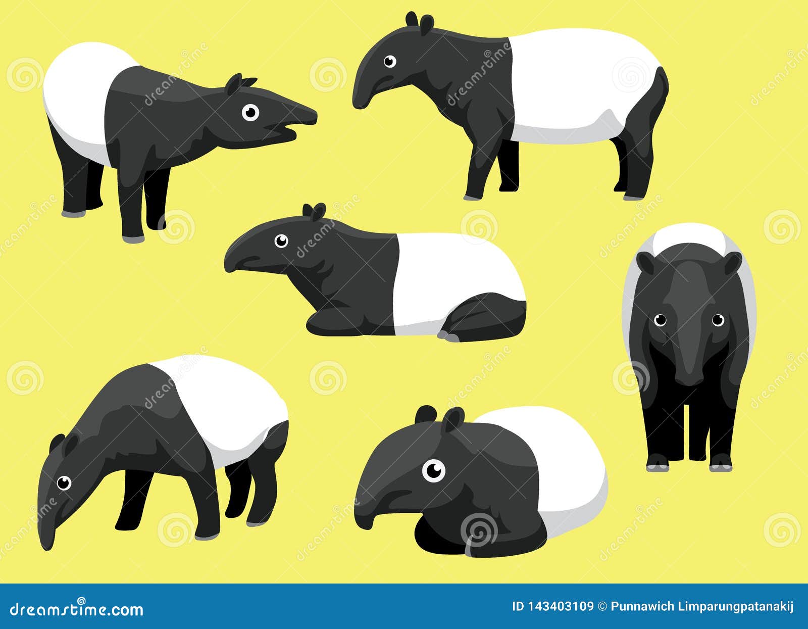 Various Tapir Breeds Cartoon Seamless Wallpaper Background Vector ...