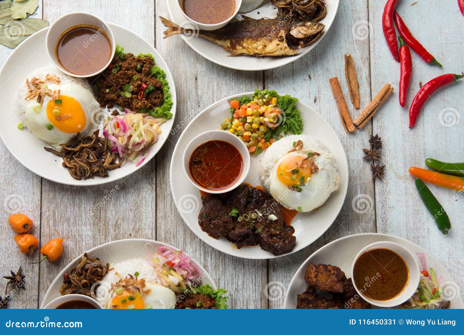 Various Malaysian Rice and Dishes Stock Image - Image of dinner ...