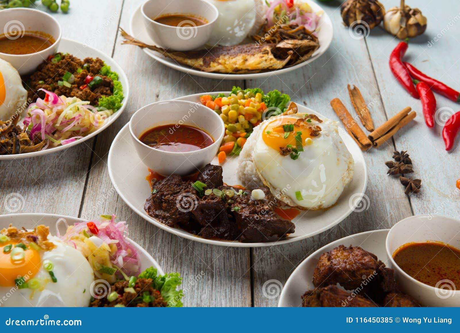 Various Malaysian Rice and Dishes Stock Image - Image of cuisine, curry ...