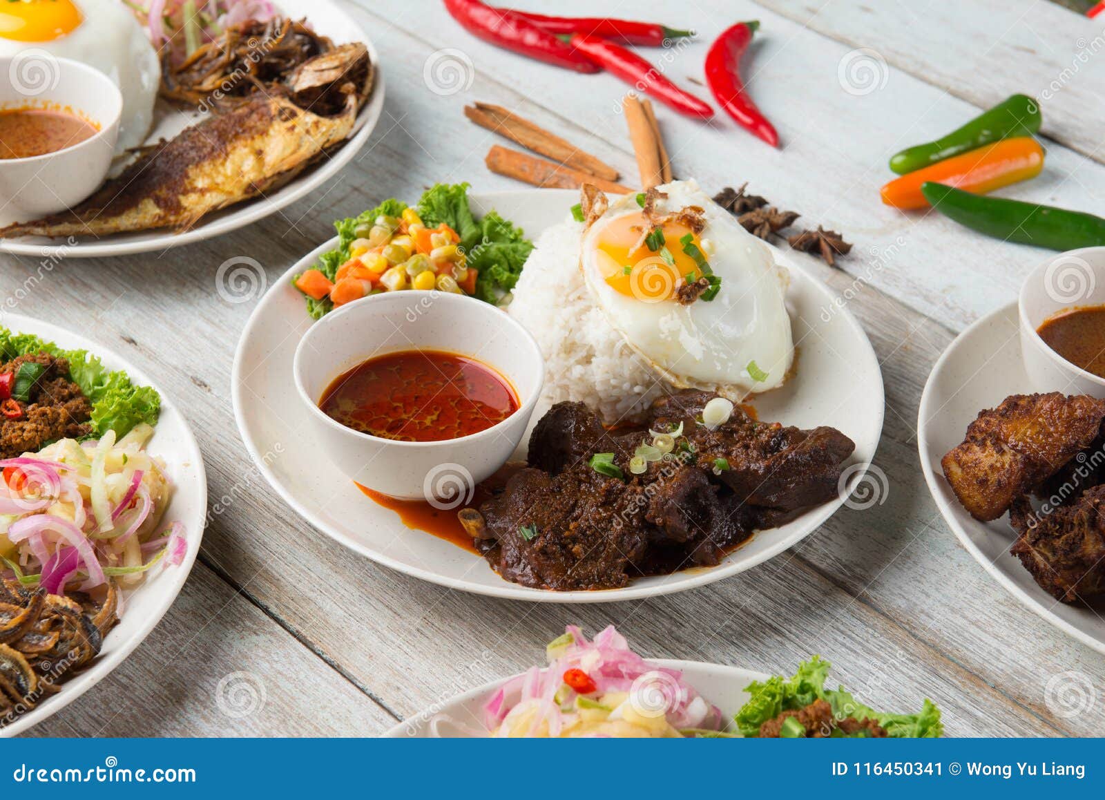 Various Malaysian Rice and Dishes Stock Image - Image of fried, acar ...