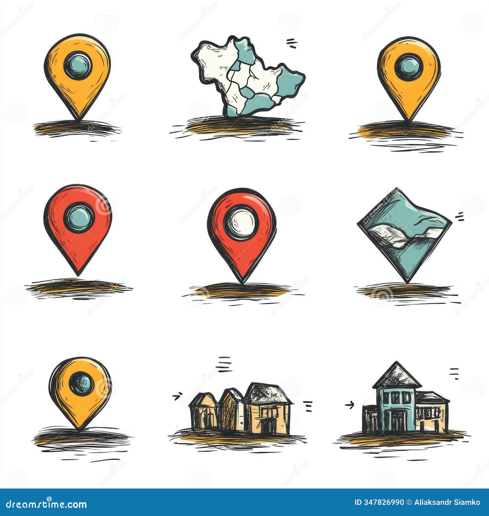 Various Map Markers and Location Icons in Colorful Designs Stock ...