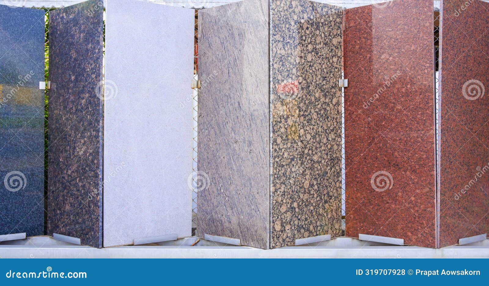 Various Marble Slabs Sample on Showing Rack Display Stand in Zig Zag ...