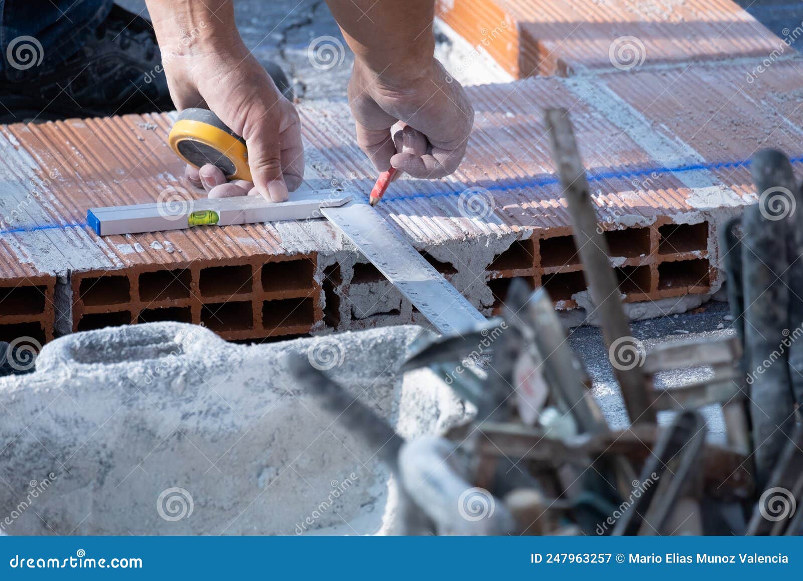 Various Masonry and Brickwork Tools Being Used on a Construction Site ...