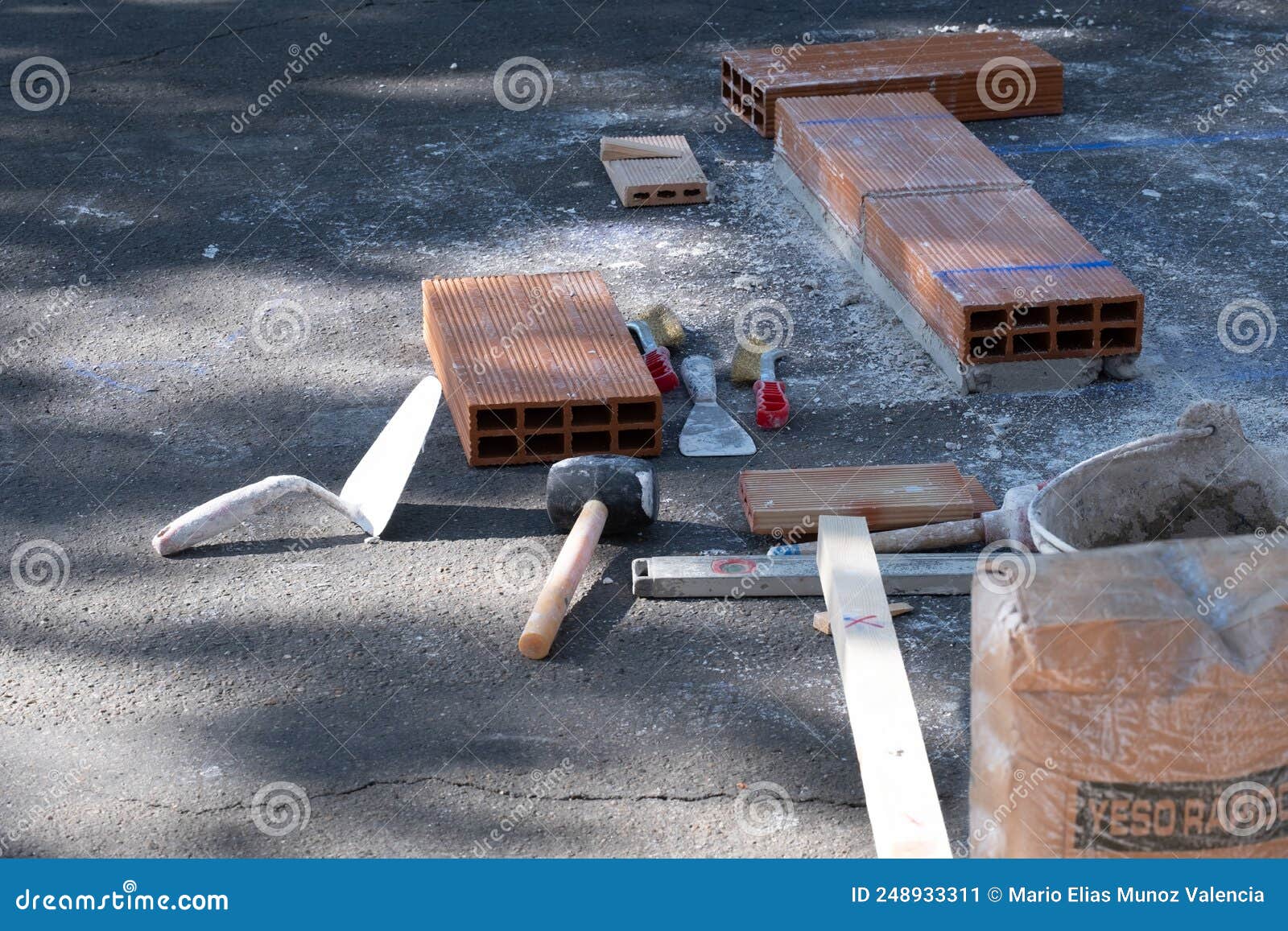 Various Masonry and Brickwork Tools Being Used on a Construction Site ...