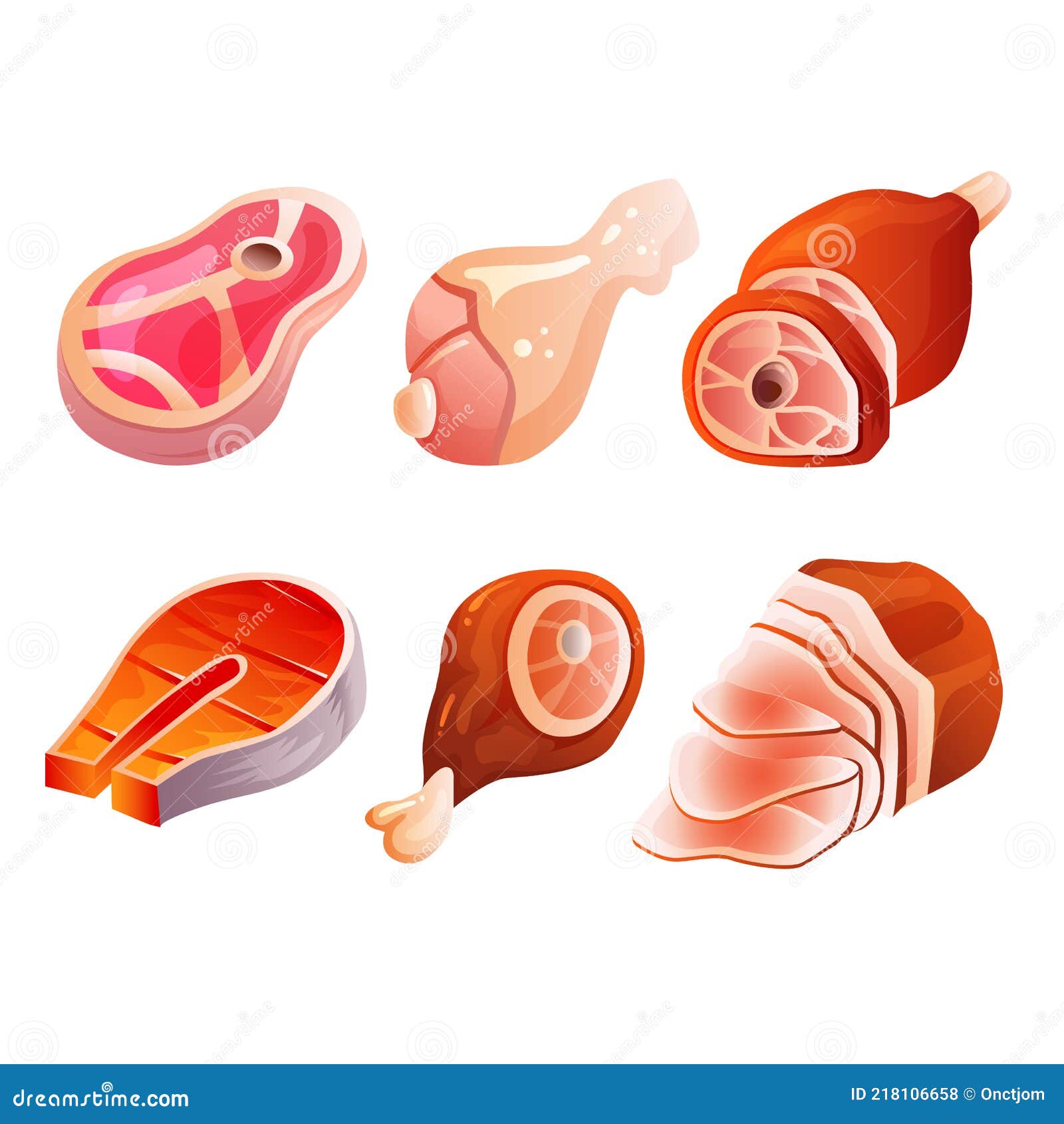 Various meat game icon set stock vector. Illustration of fish - 218106658