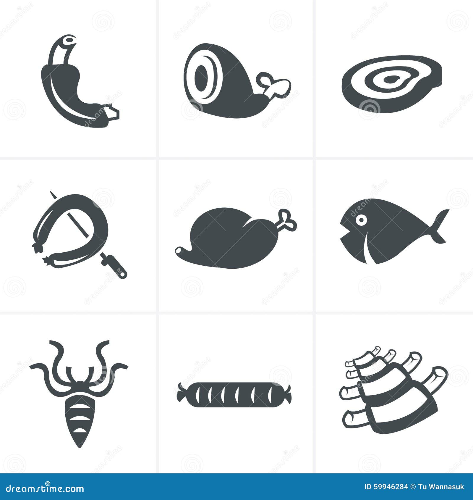 Various meat icons set. stock illustration. Illustration of beef - 59946284